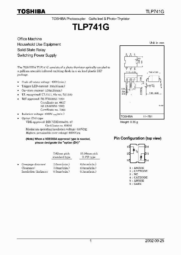 TLP741G_4297.PDF Datasheet Download --- IC-ON-LINE