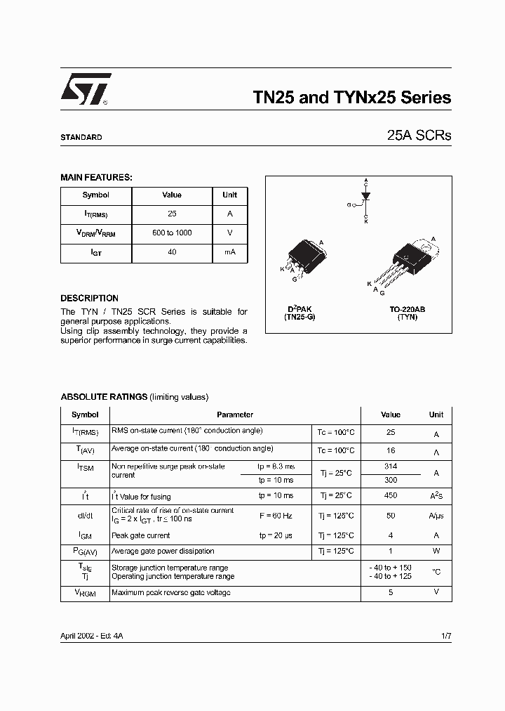 TYN1025_61853.PDF Datasheet Download --- IC-ON-LINE