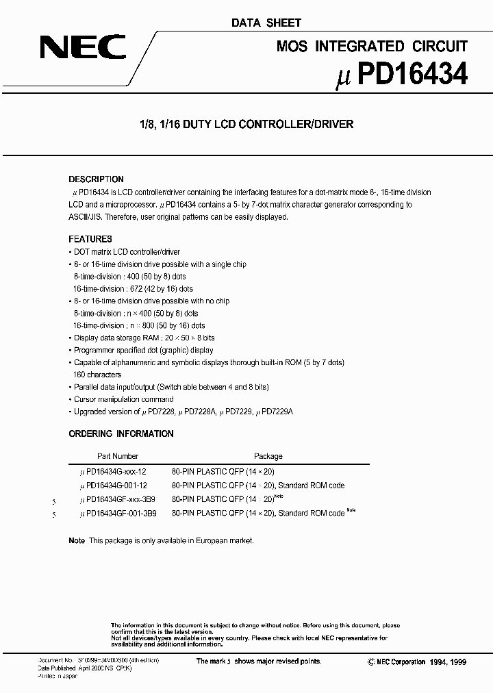 UPD16434_5262.PDF Datasheet Download --- IC-ON-LINE