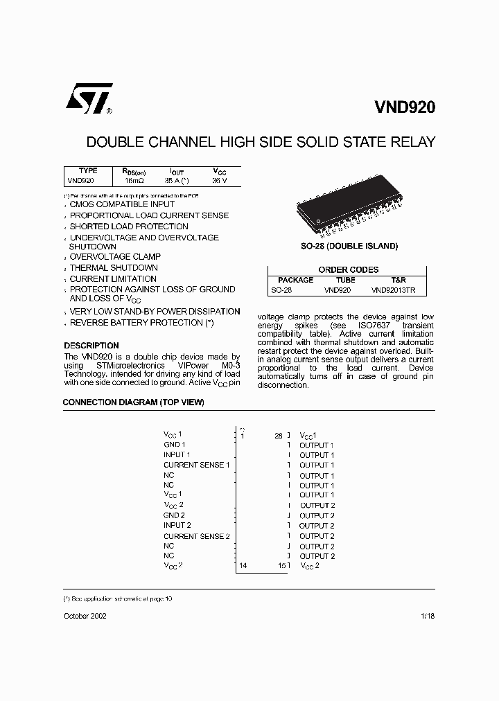 VND920_55015.PDF Datasheet Download --- IC-ON-LINE