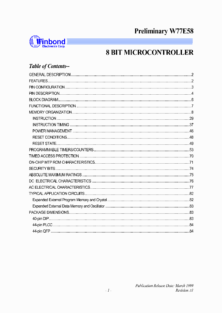 W77E58_52431.PDF Datasheet Download --- IC-ON-LINE