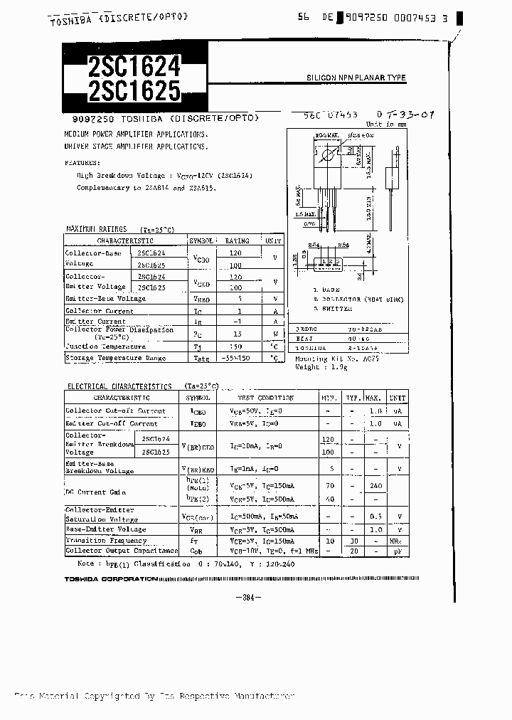 2SC1625_287359.PDF Datasheet Download --- IC-ON-LINE