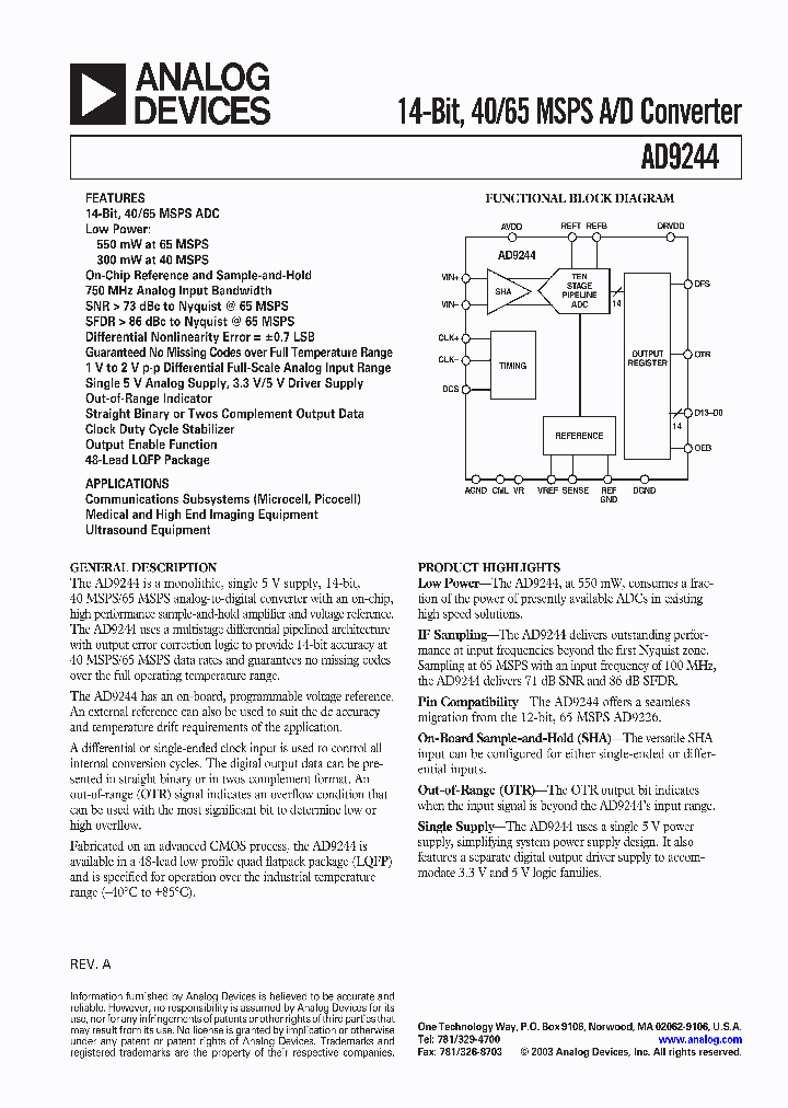 AD9244_293733.PDF Datasheet Download --- IC-ON-LINE