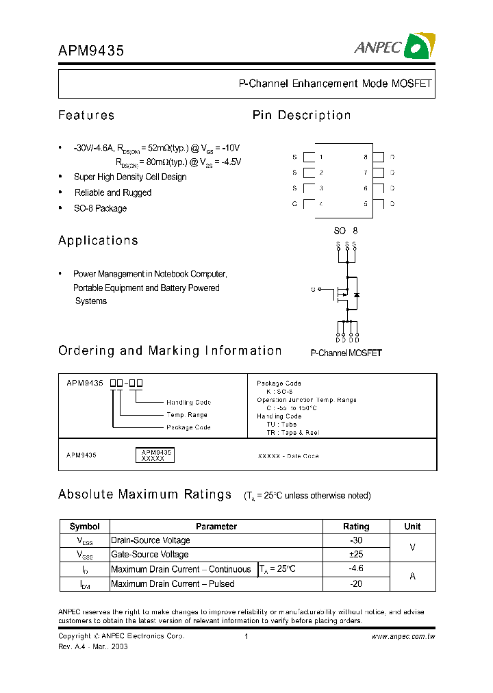 APM9435_252337.PDF Datasheet Download --- IC-ON-LINE