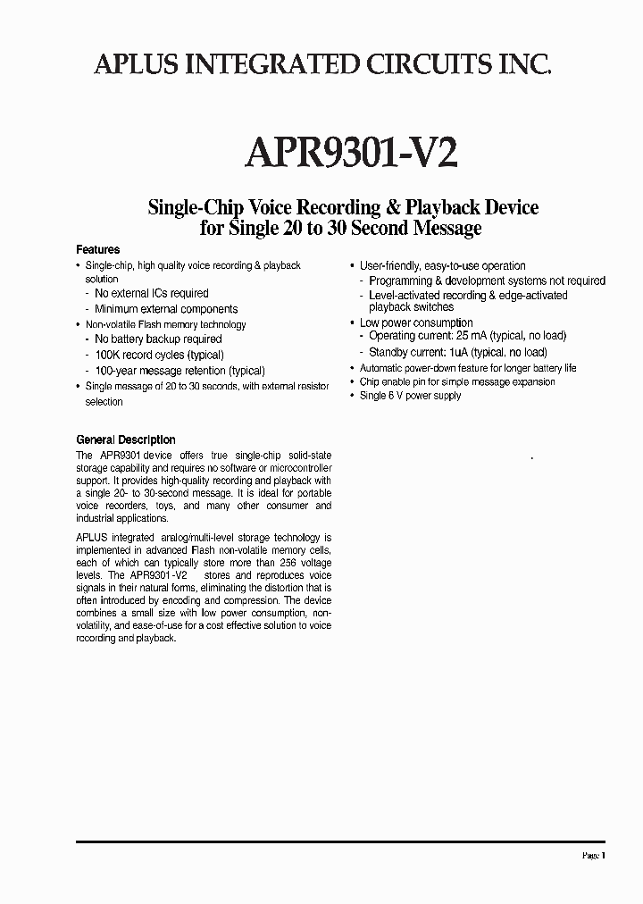 APR9301-V2_273220.PDF Datasheet Download --- IC-ON-LINE