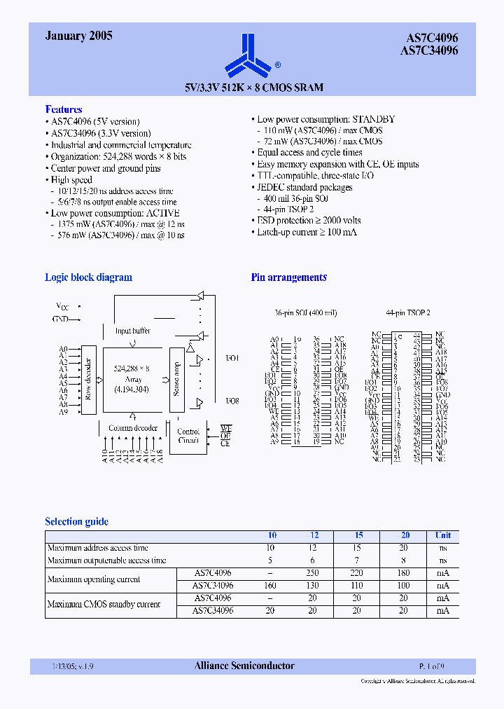 AS7C4096_279805.PDF Datasheet Download --- IC-ON-LINE