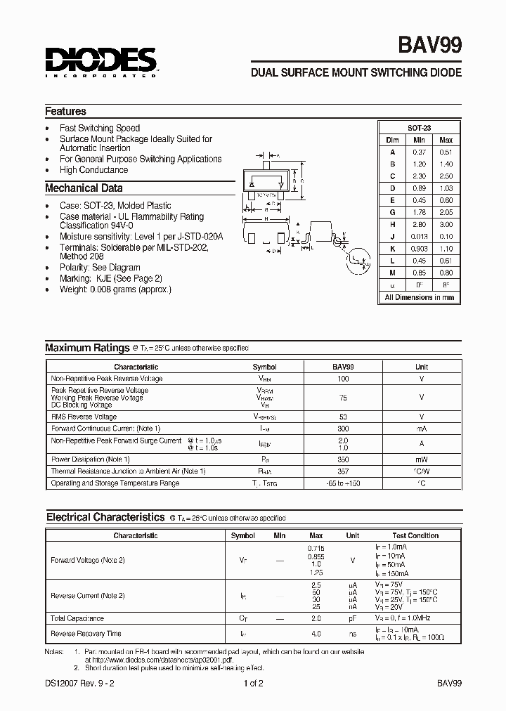 BAV99-7_245848.PDF Datasheet Download --- IC-ON-LINE