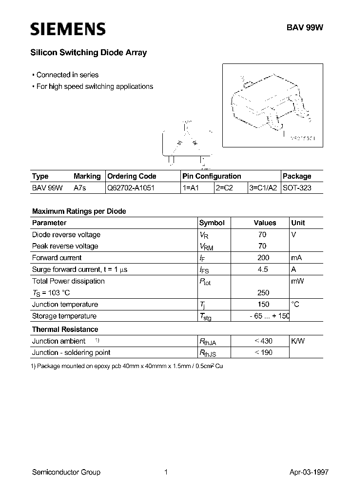 BAV99W_276051.PDF Datasheet Download --- IC-ON-LINE