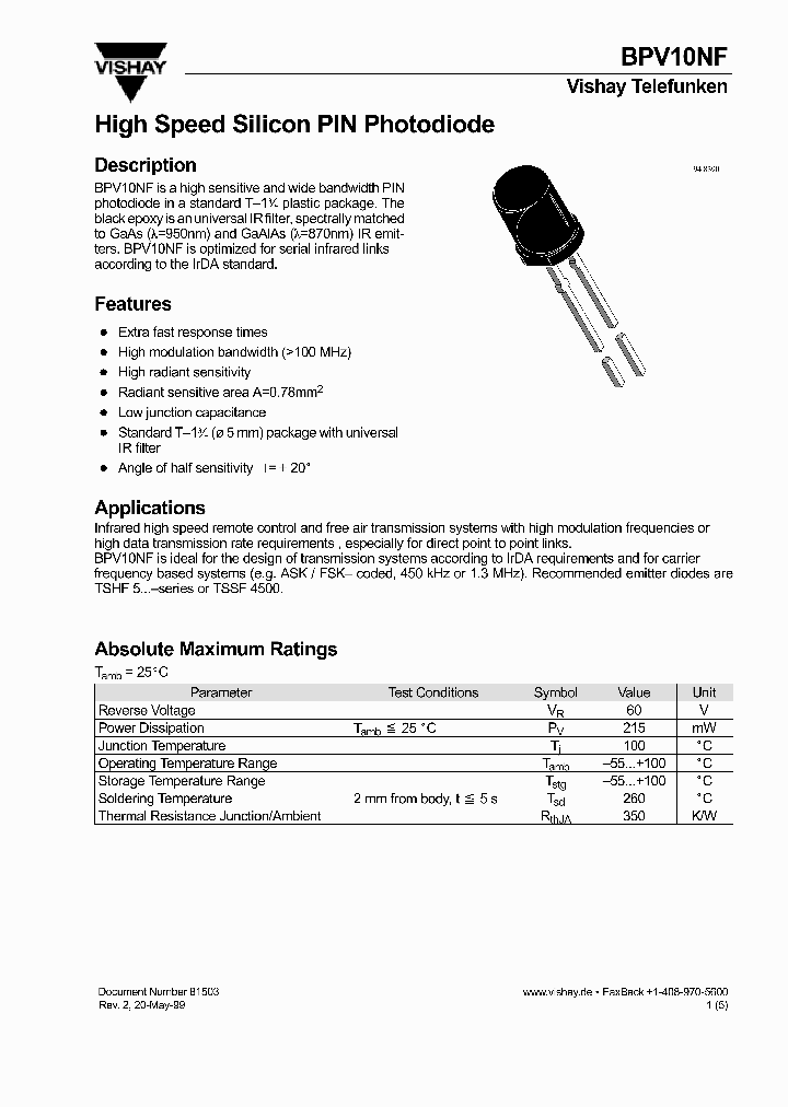 BPV10NF_254481.PDF Datasheet Download --- IC-ON-LINE