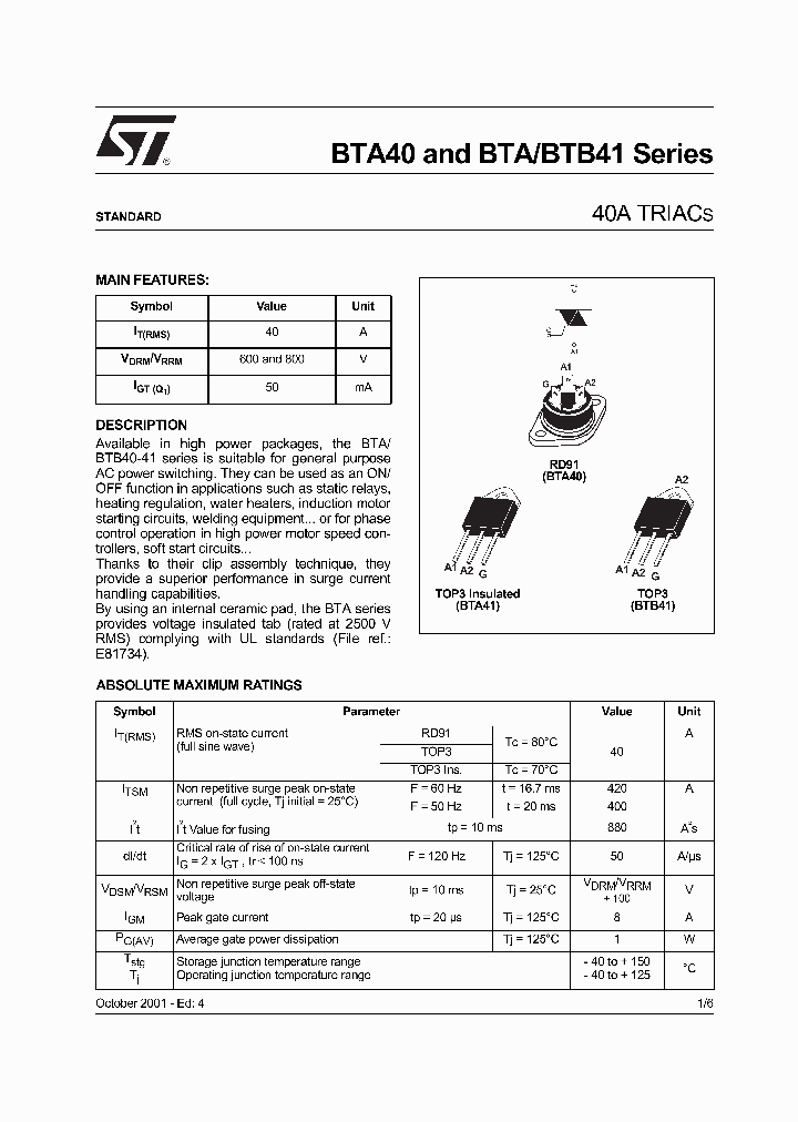BTB41-600BRG_261015.PDF Datasheet Download --- IC-ON-LINE