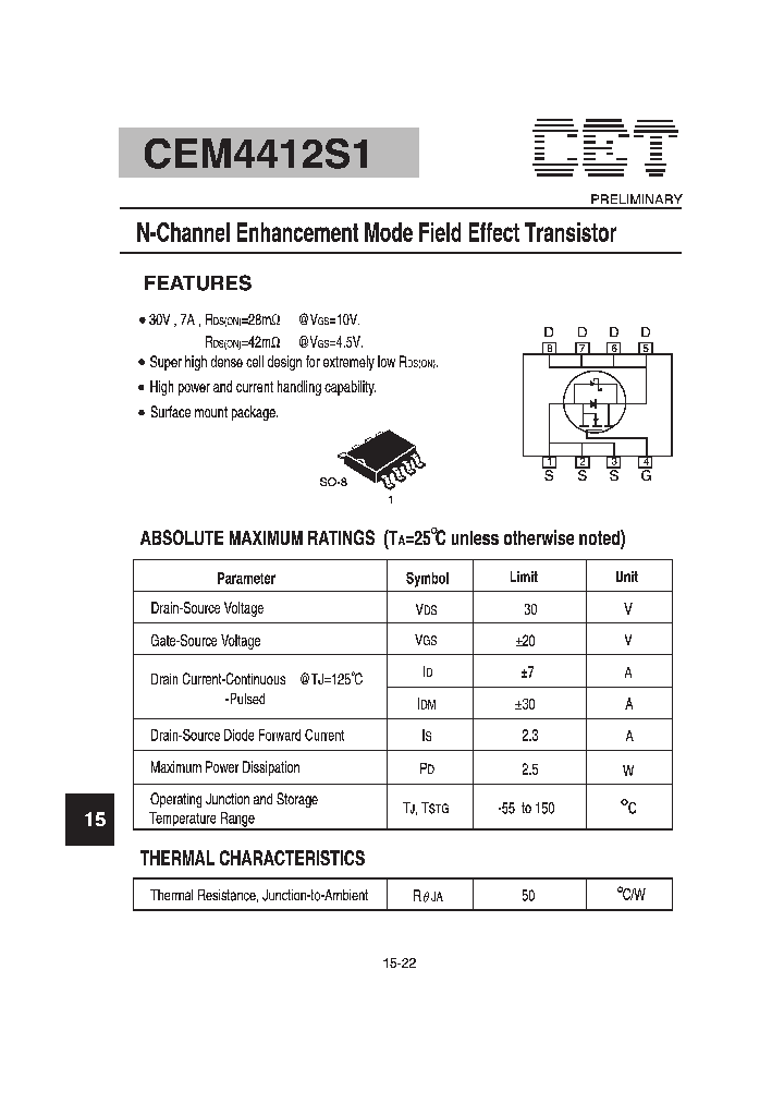 CEM4412S1_297354.PDF Datasheet Download --- IC-ON-LINE