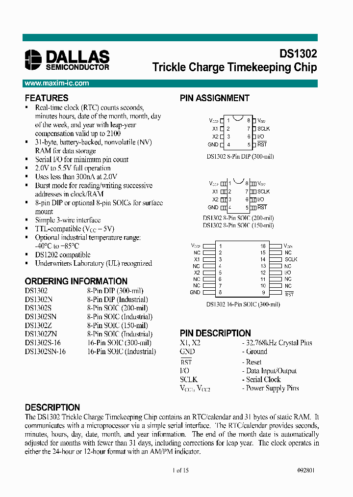 DS1302_276631.PDF Datasheet Download --- IC-ON-LINE