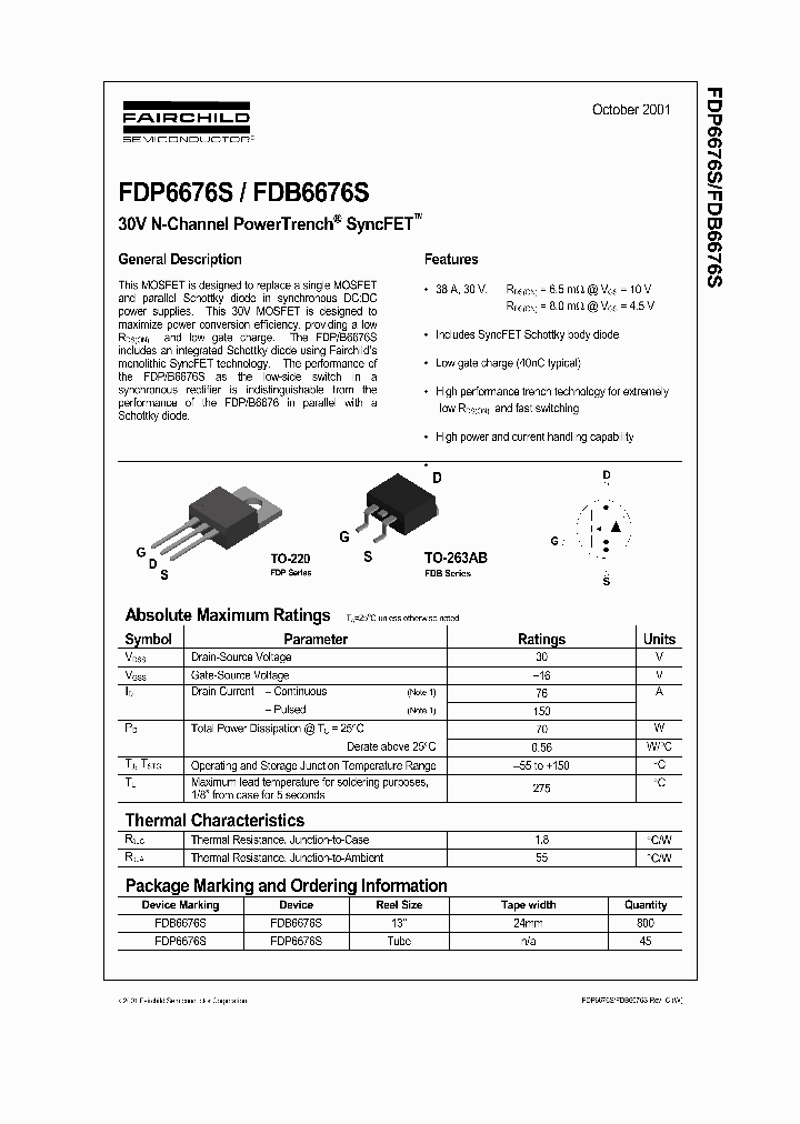 FDB6676S_261909.PDF Datasheet Download --- IC-ON-LINE