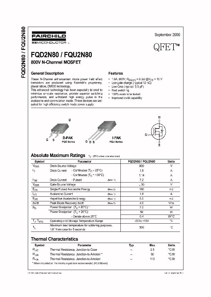 FQD2N80_200390.PDF Datasheet Download --- IC-ON-LINE