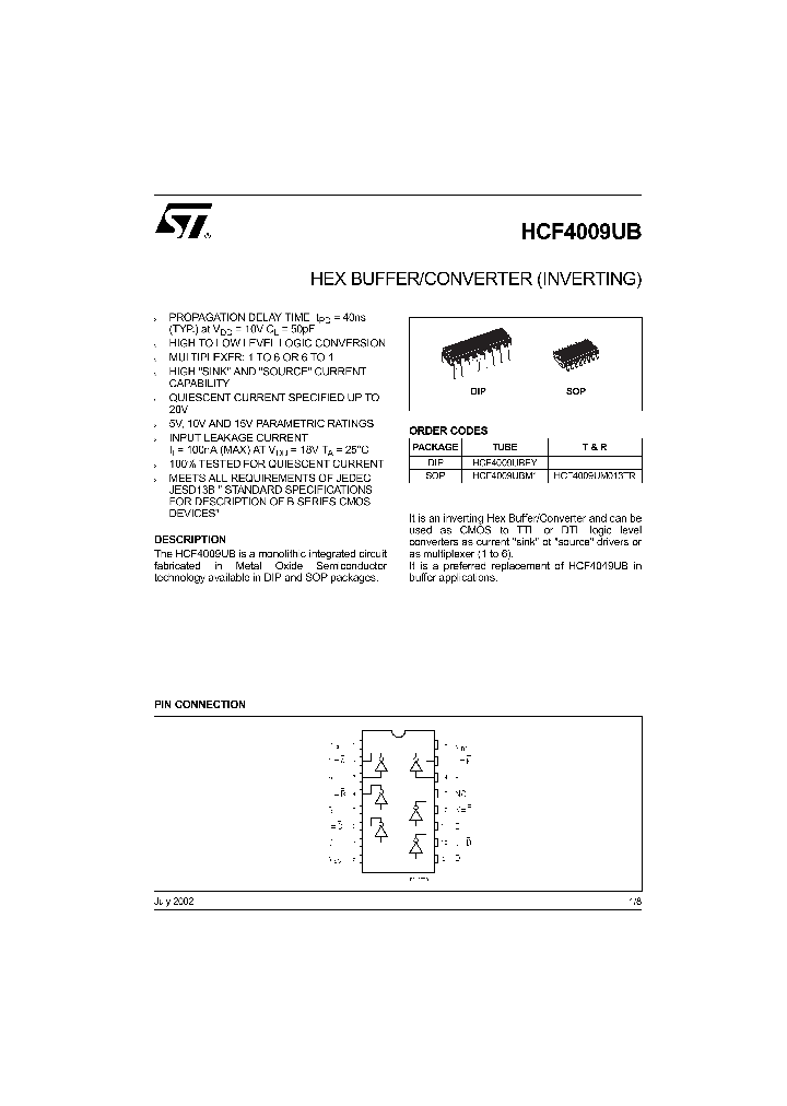 HCF4009U_282945.PDF Datasheet Download --- IC-ON-LINE