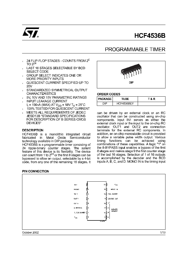 HCF4536_272405.PDF Datasheet Download --- IC-ON-LINE