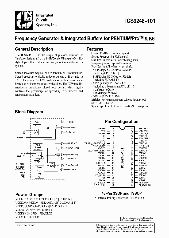 ICS9248-101_26352.PDF Datasheet Download --- IC-ON-LINE
