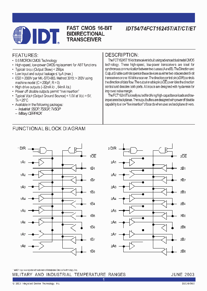 IDT74FCT16245ET_202429.PDF Datasheet Download --- IC-ON-LINE