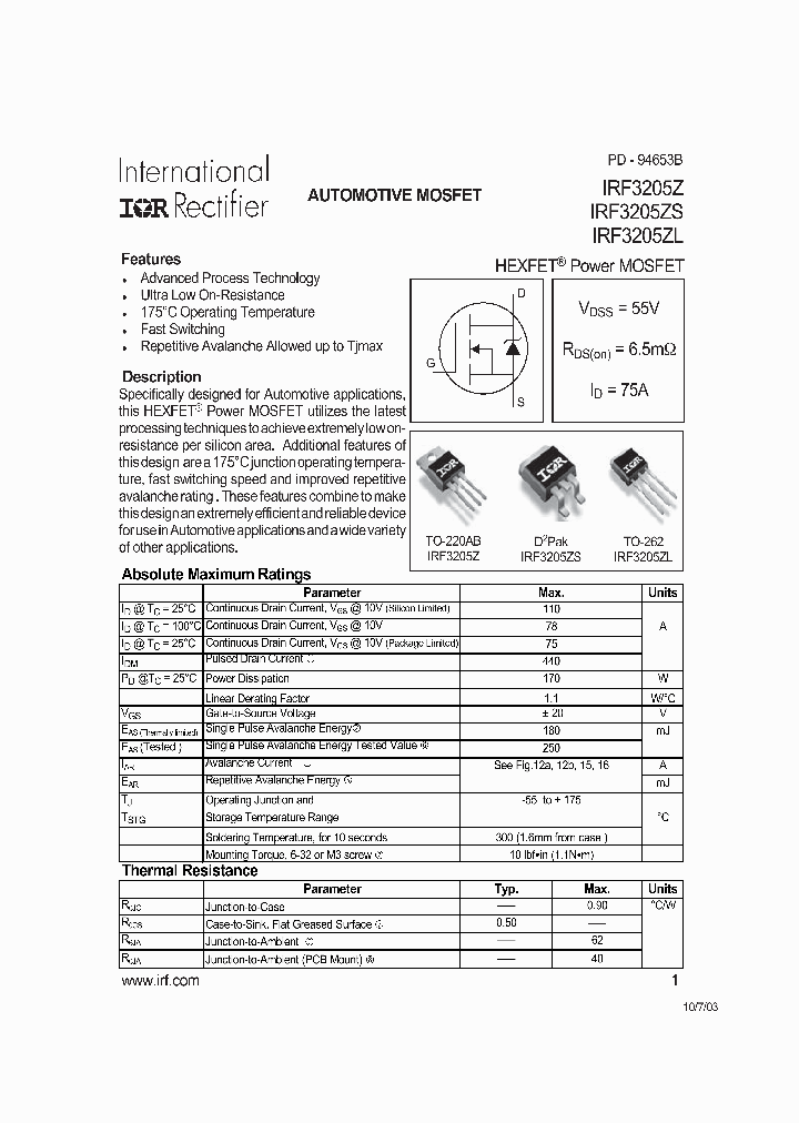 IRF3205Z_271407.PDF Datasheet Download --- IC-ON-LINE