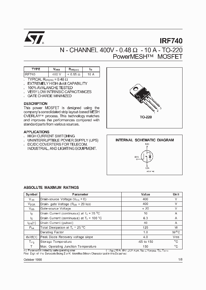 IRF740_26171.PDF Datasheet Download --- IC-ON-LINE