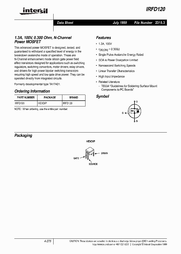 IRFD120_274775.PDF Datasheet Download --- IC-ON-LINE