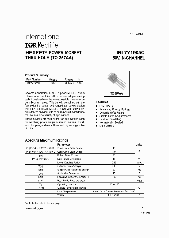IRL7Y1905C_206840.PDF Datasheet Download --- IC-ON-LINE