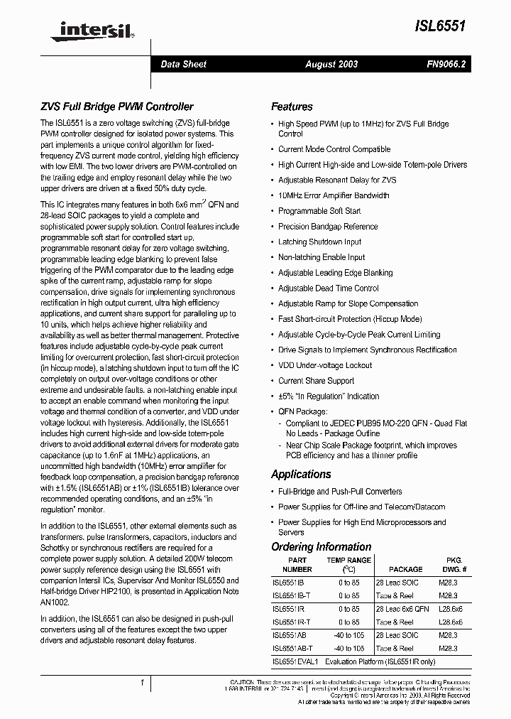 ISL6551AB_276193.PDF Datasheet Download --- IC-ON-LINE