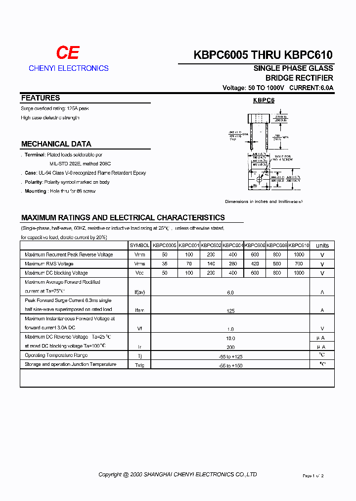 KBPC606_273071.PDF Datasheet Download --- IC-ON-LINE