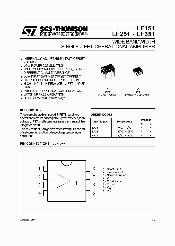 LF351_272709.PDF Datasheet Download --- IC-ON-LINE
