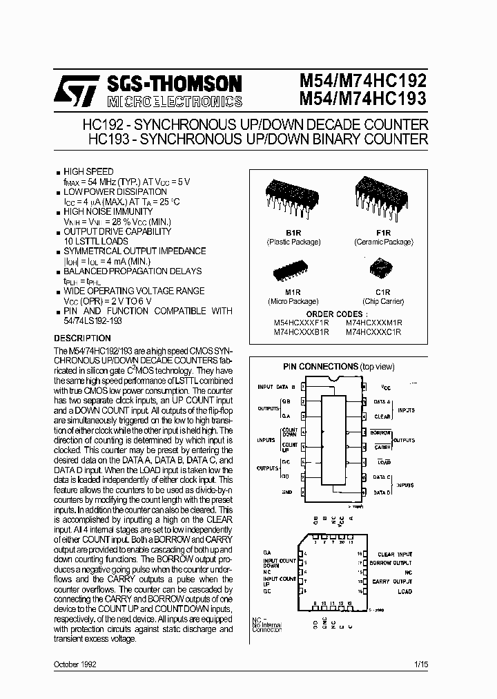 M54M74HC192_197329.PDF Datasheet Download --- IC-ON-LINE