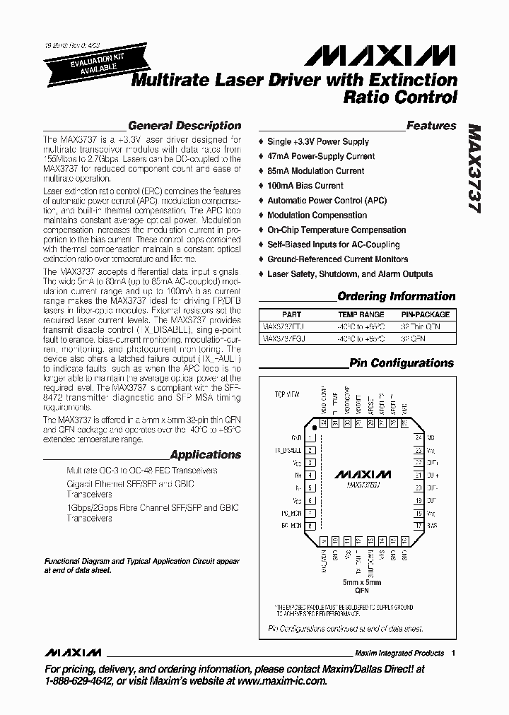 MAX3737_283565.PDF Datasheet Download --- IC-ON-LINE