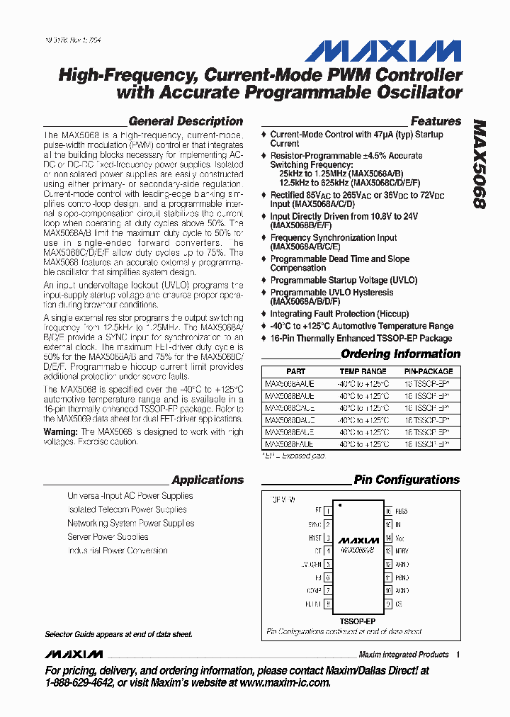 MAX5068_264433.PDF Datasheet Download --- IC-ON-LINE