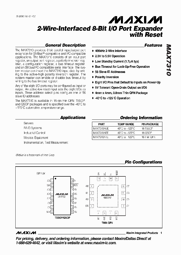 MAX7310_276281.PDF Datasheet Download --- IC-ON-LINE