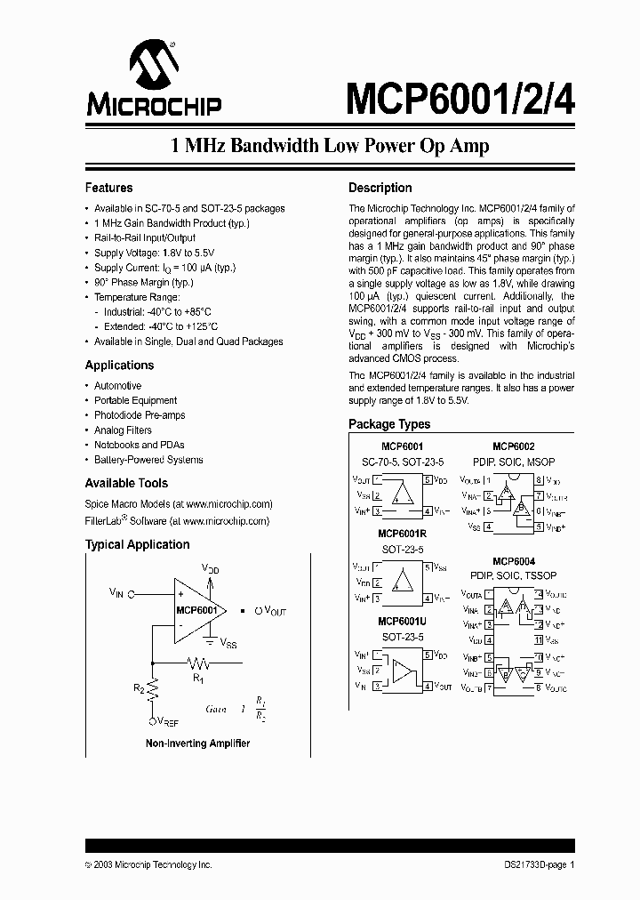 MCP6002_197760.PDF Datasheet Download --- IC-ON-LINE