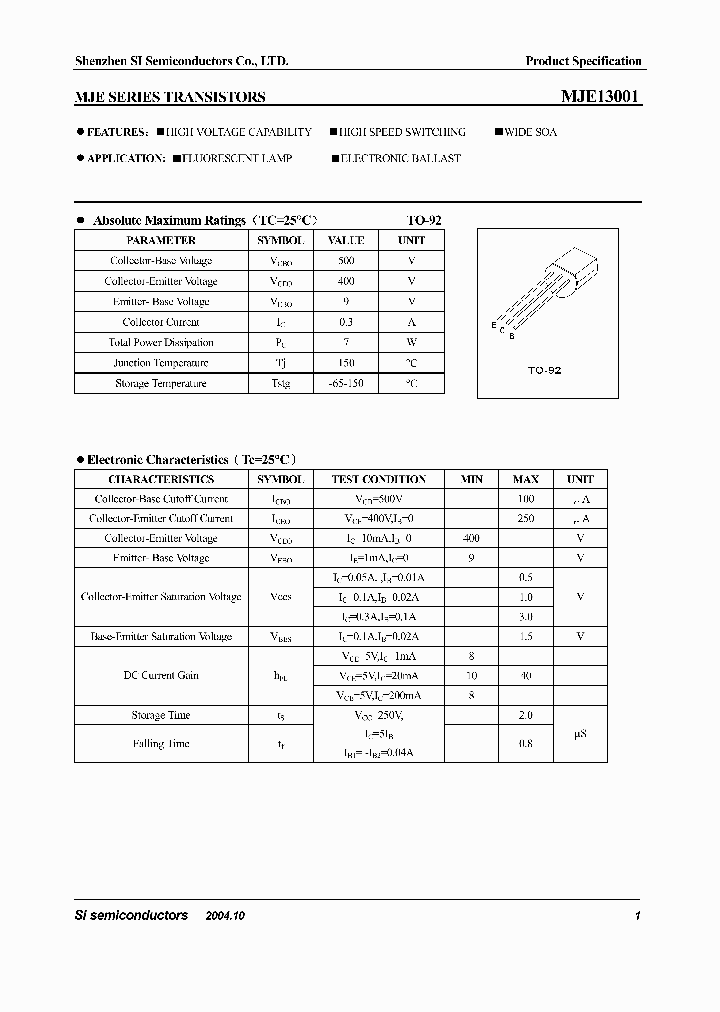 MJE-13001_276970.PDF Datasheet Download --- IC-ON-LINE
