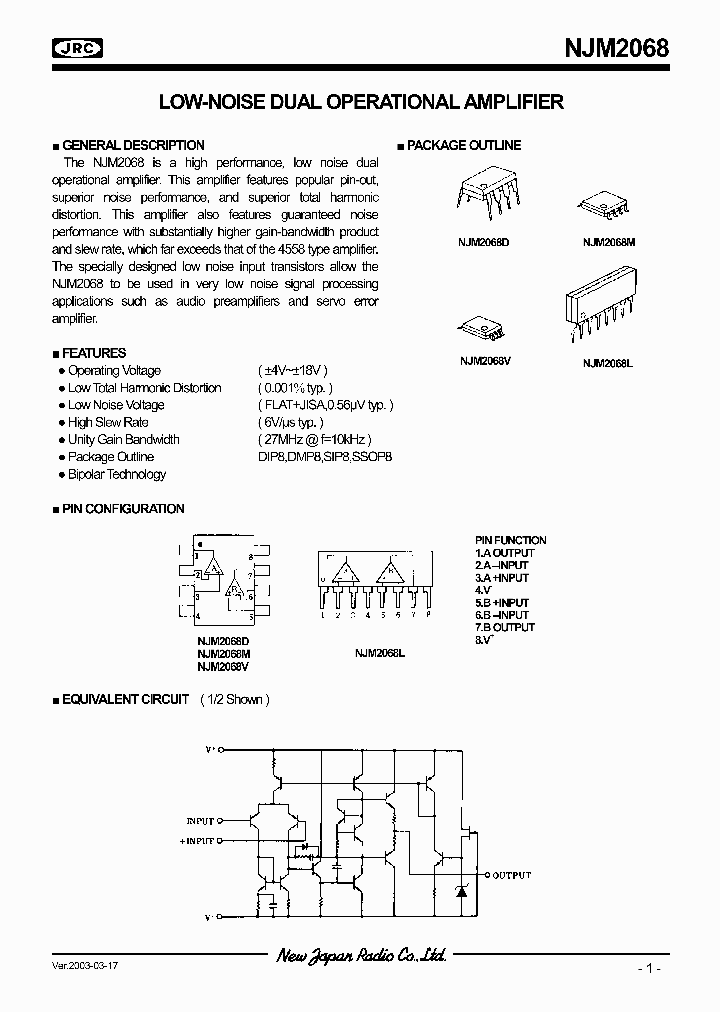 NJM2068_282967.PDF Datasheet Download --- IC-ON-LINE
