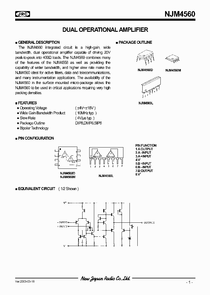 NJM4560_278807.PDF Datasheet Download --- IC-ON-LINE