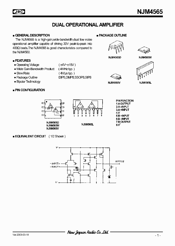 NJM4565_283116.PDF Datasheet Download --- IC-ON-LINE