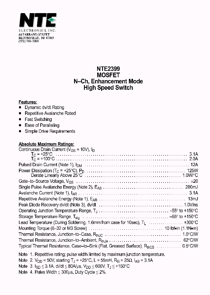 NTE2399_265152.PDF Datasheet Download --- IC-ON-LINE