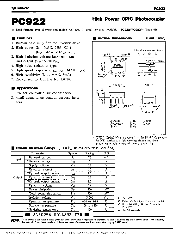 PC922I_287683.PDF Datasheet Download --- IC-ON-LINE