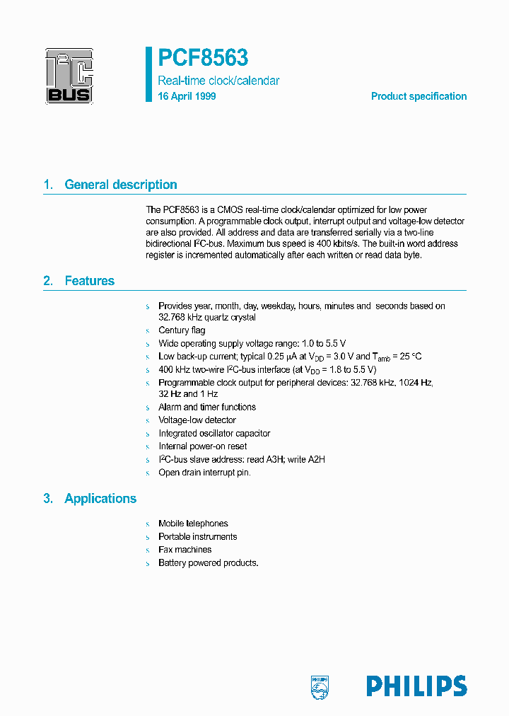 PCF8563_93423.PDF Datasheet Download --- IC-ON-LINE