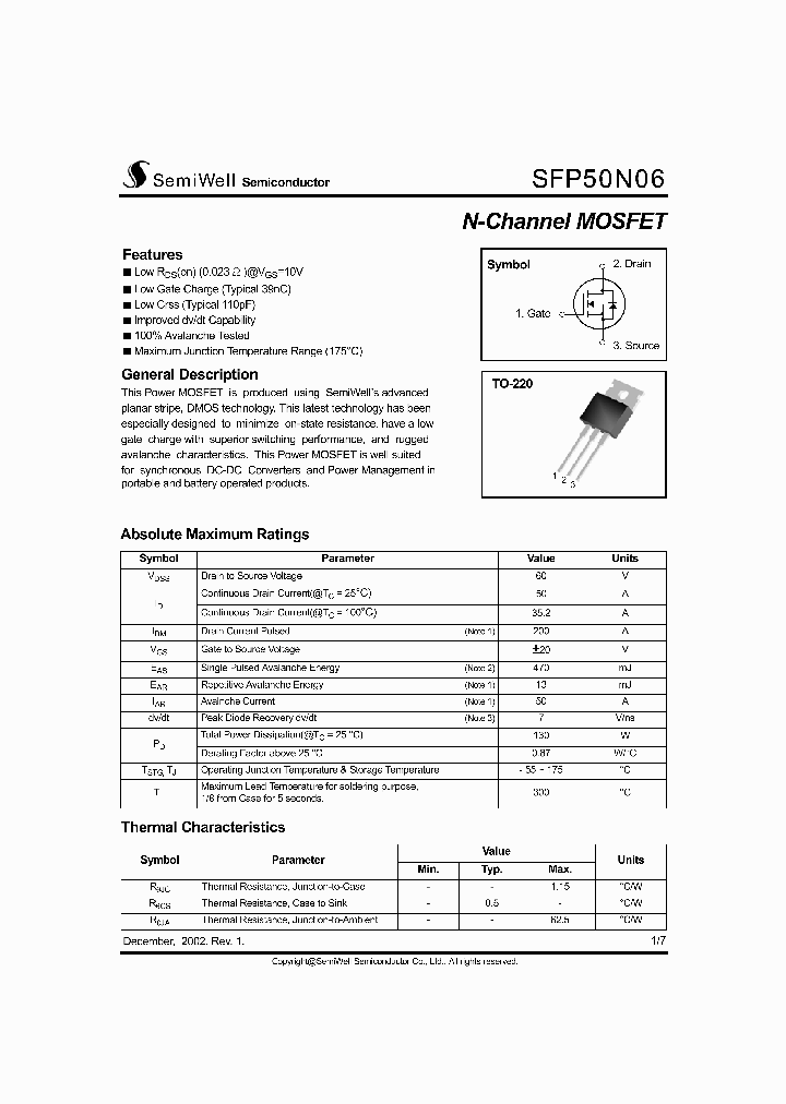 SFP50N06_287097.PDF Datasheet Download --- IC-ON-LINE