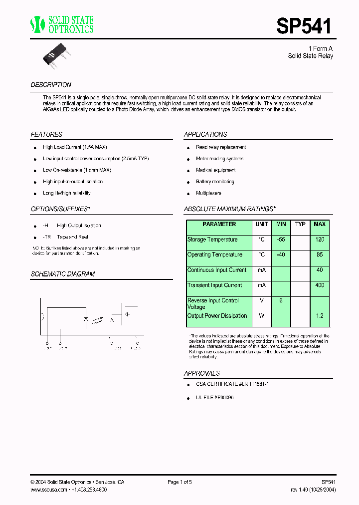 SP541_302820.PDF Datasheet Download --- IC-ON-LINE