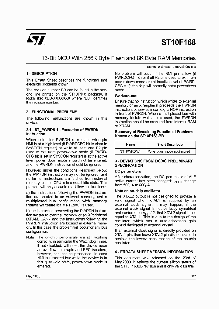 ST10F168-ERRATA_276450.PDF Datasheet Download --- IC-ON-LINE