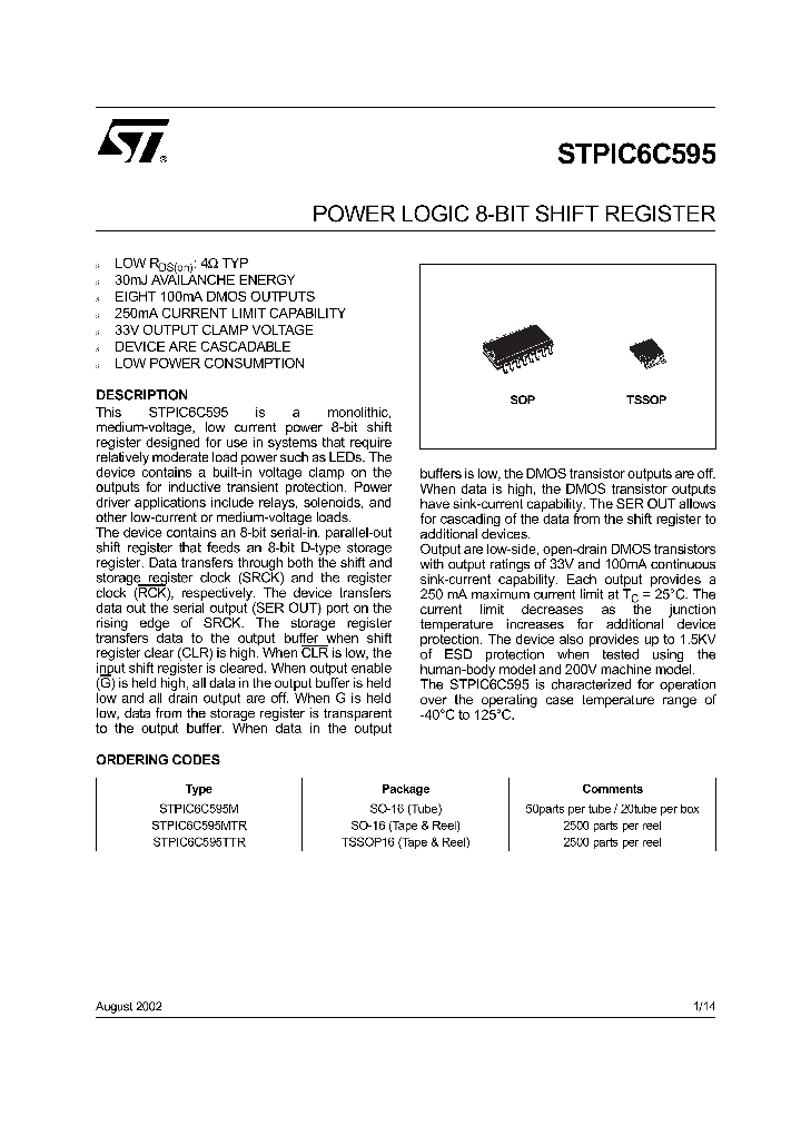 STPIC6C595TTR_240448.PDF Datasheet Download --- IC-ON-LINE