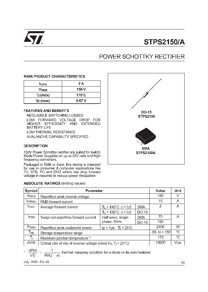 STPS2150RL_253274.PDF Datasheet Download --- IC-ON-LINE