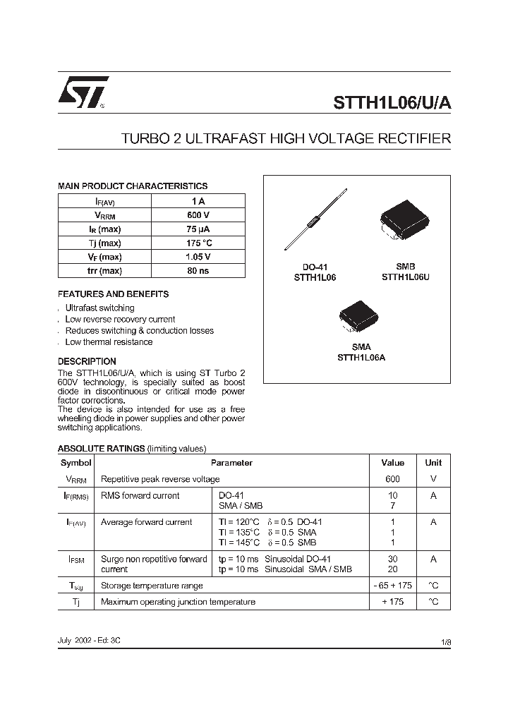 STTH1L06U_283299.PDF Datasheet Download --- IC-ON-LINE