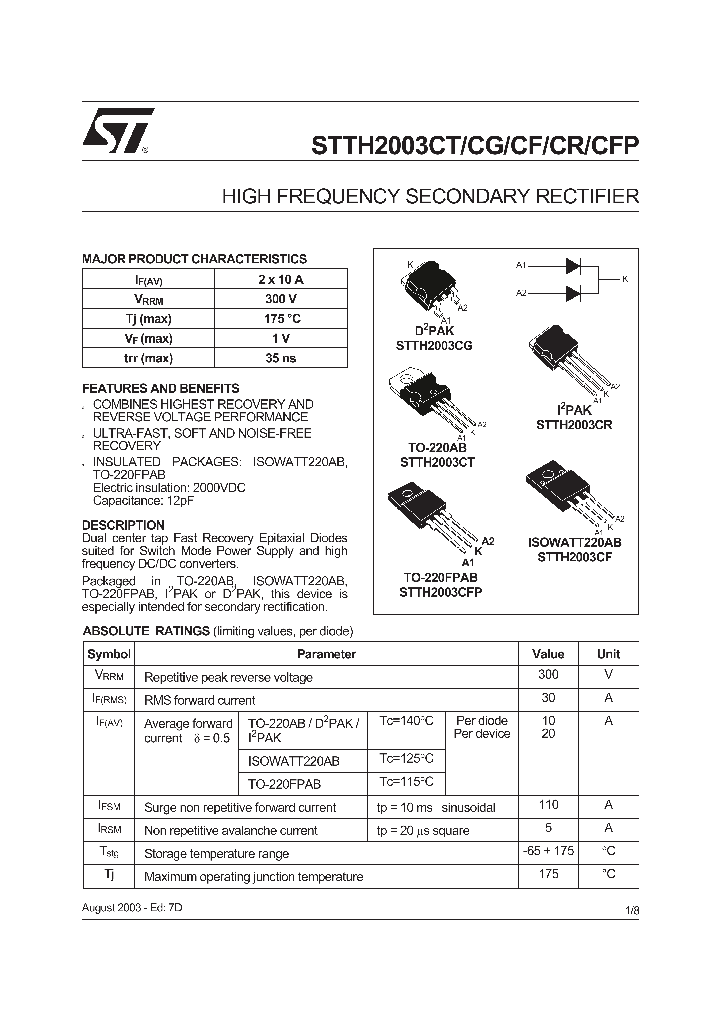 STTH2003CF_258176.PDF Datasheet Download --- IC-ON-LINE