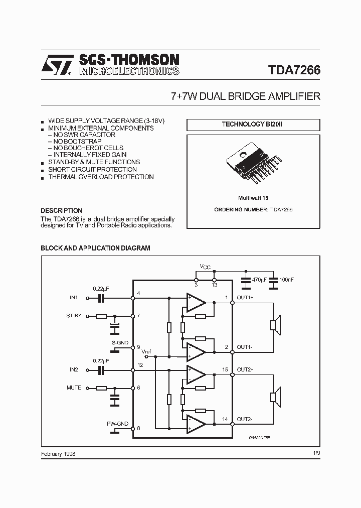 TDA7266_208978.PDF Datasheet Download --- IC-ON-LINE
