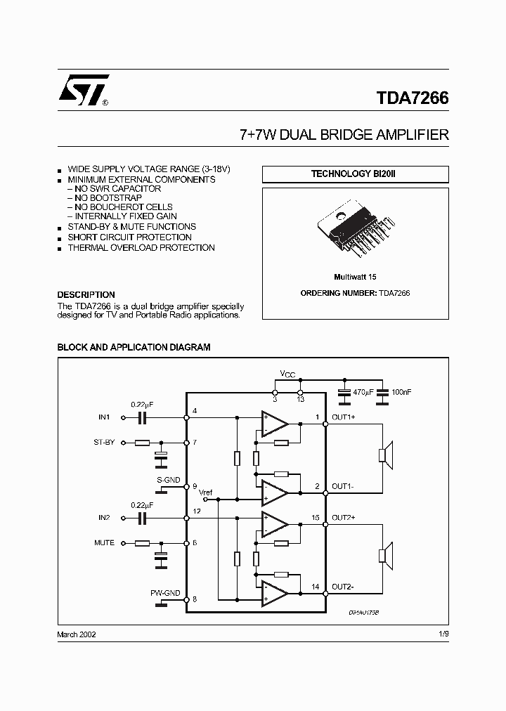 TDA7266_302028.PDF Datasheet Download --- IC-ON-LINE